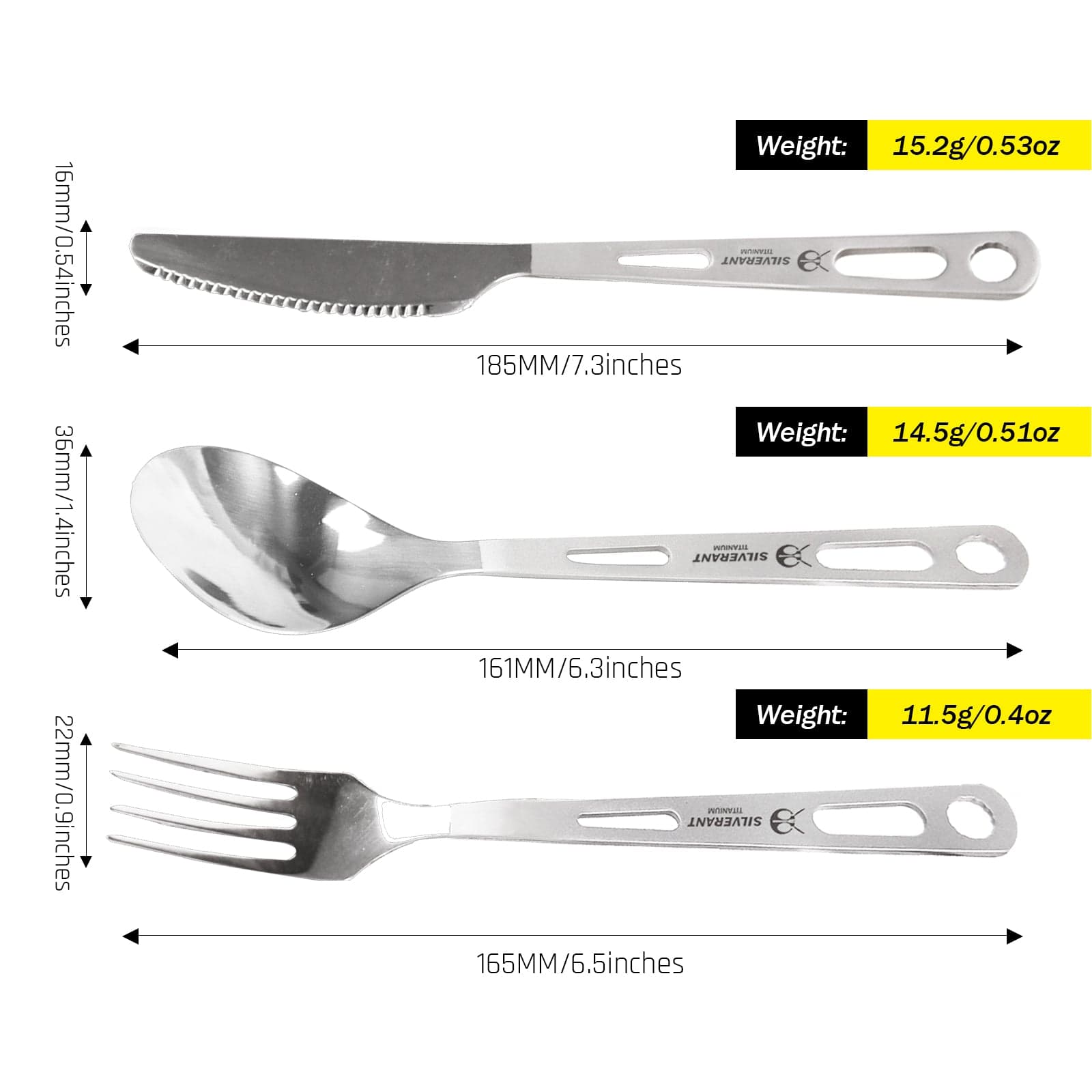 Titanium 3-Piece Cutlery Set (Knife, Fork and Spoon) | SilverAnt